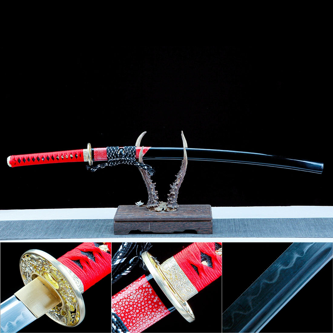 True Katana Sword – Handmade T10 High Carbon Steel Blade – Black – Full ...